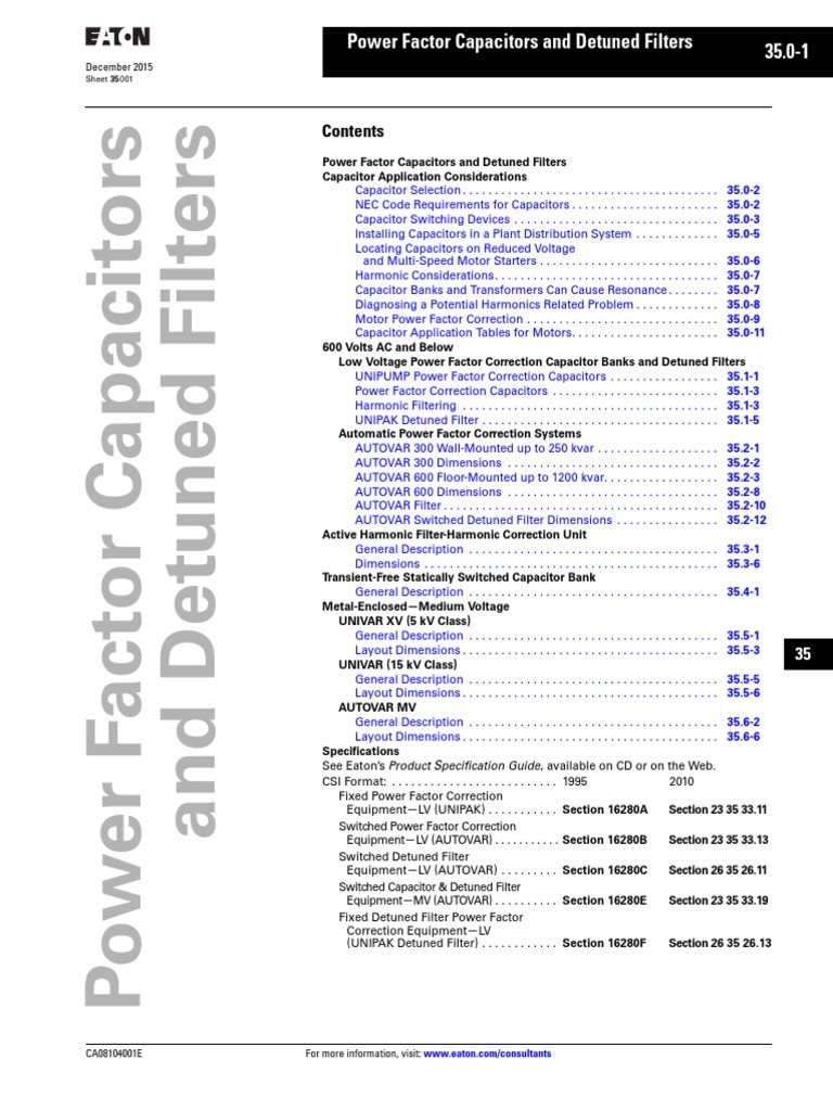 Eaton - PF Capacitors and Detuned Filters | PDF | Capacitor | Fuse ...