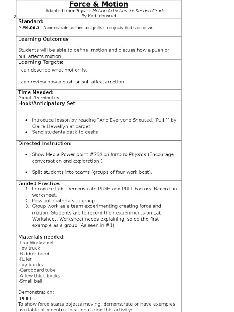 Motion Lesson Plan | PDF