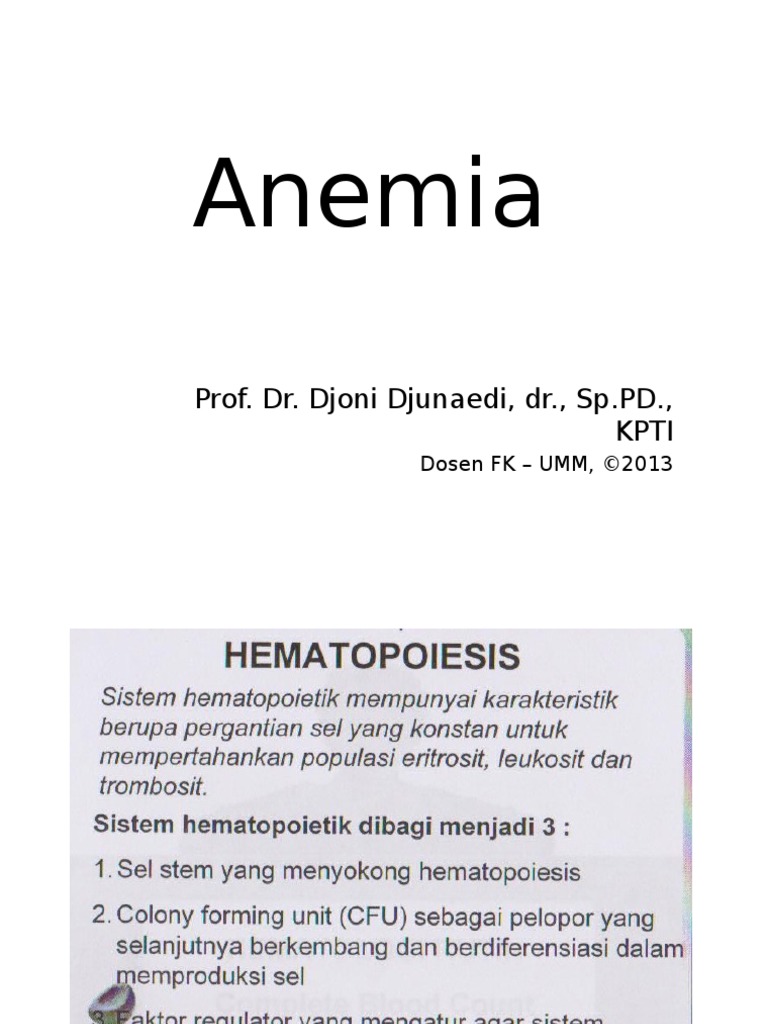Anemia: Prof. Dr. Djoni Djunaedi, DR., SP - PD., Kpti | PDF | Anemia ...