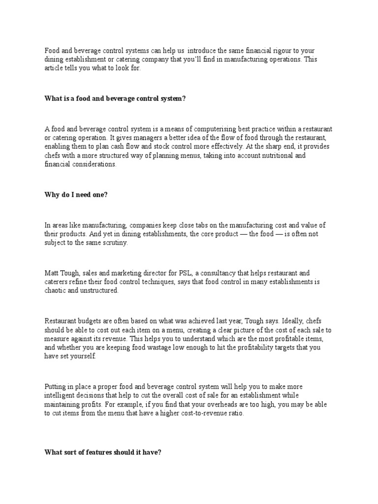 Food and Beverage Control Systems Can Help You Introduce The Same ...