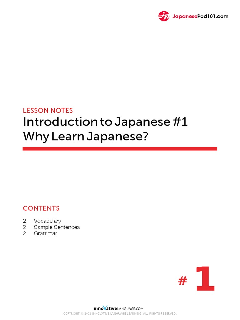 To Japanese #1 Why Learn Japanese?: Lesson Notes | PDF
