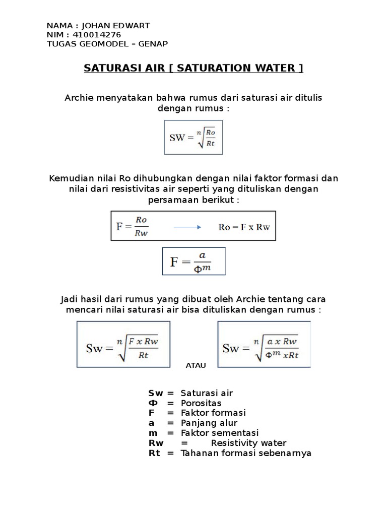 SATURASI AIR MENGGUNAKAN RUMUS ARCHIE | PDF