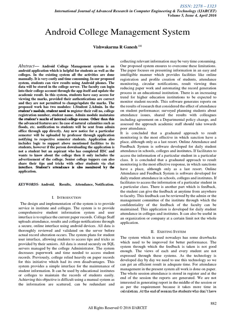 Android College Management System IJARCET VOL 5 ISSUE 4 882 885 | PDF ...