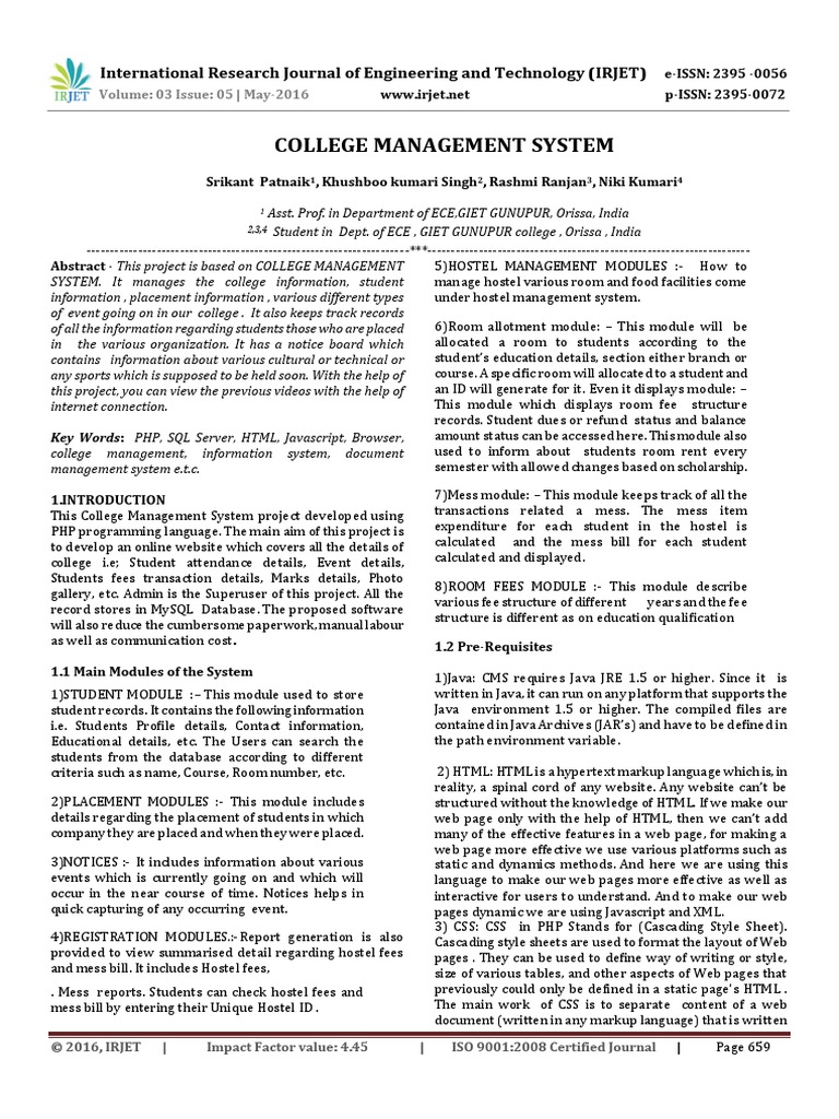 College Management System IRJET-V3I5136 | PDF | Cascading Style Sheets | Java Script