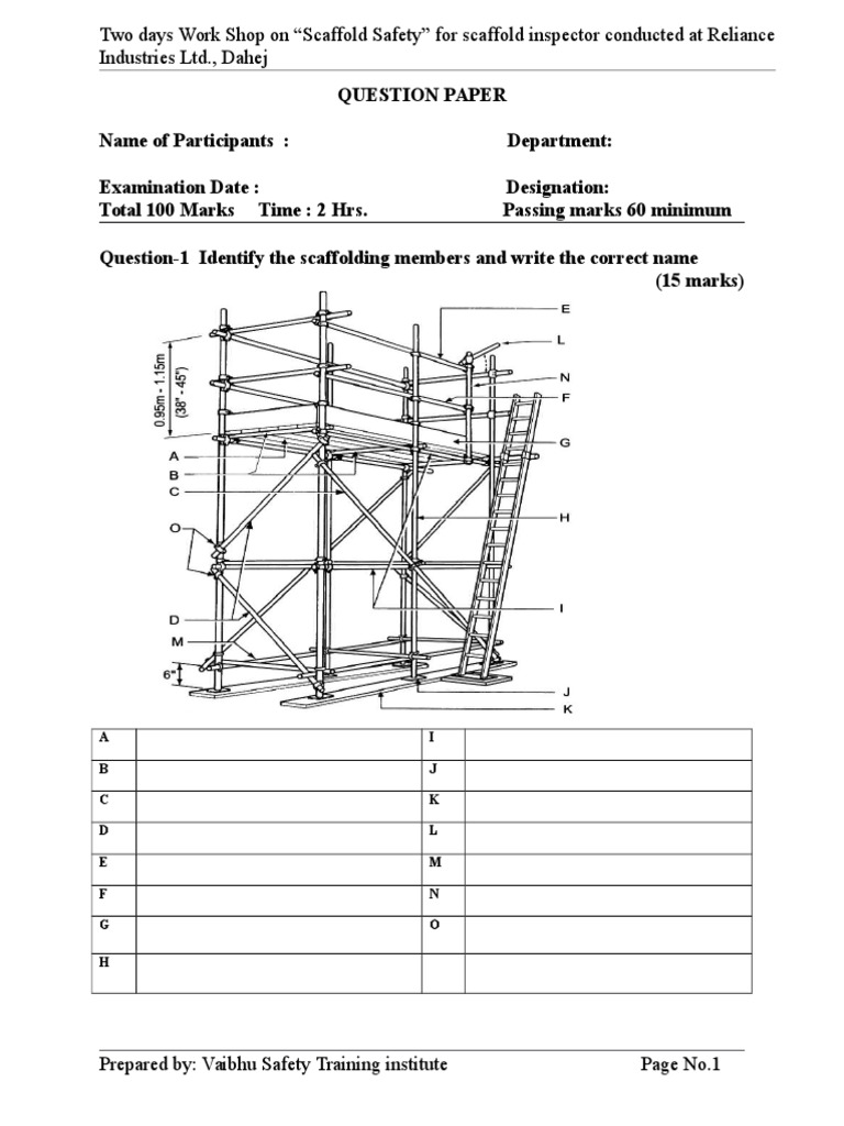 Question Paper For Scaffolding | PDF | Scaffolding | Manufactured Goods