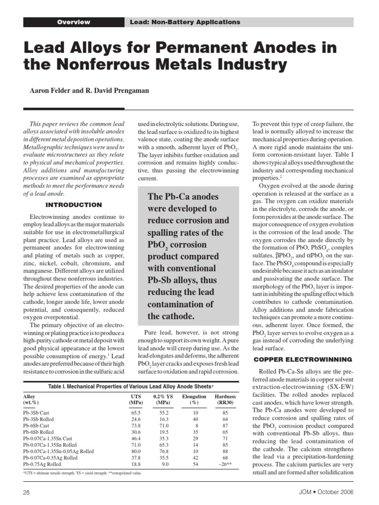 Lead Alloys For Permanent Anodes in | PDF | Corrosion | Lead