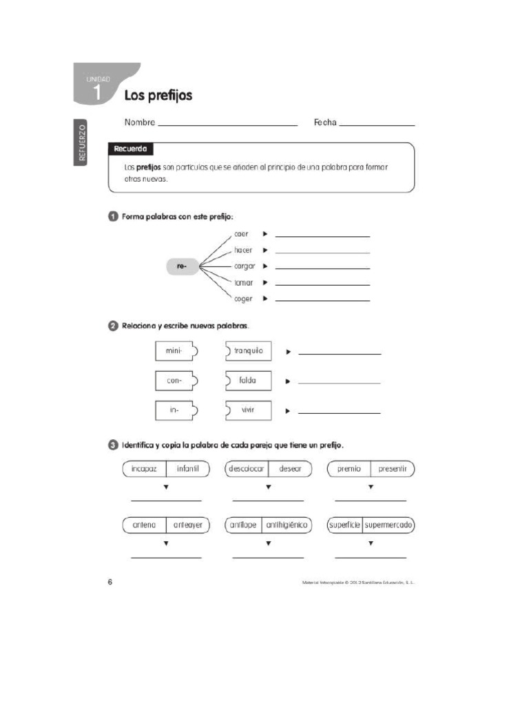 Ejercicios de Sufijos y Prefijos