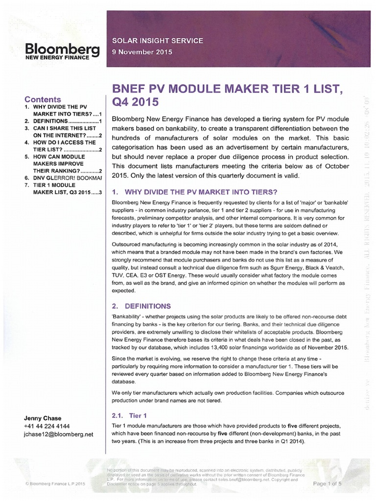 Bloomberg Tier 1 List 2015 Q4 | PDF