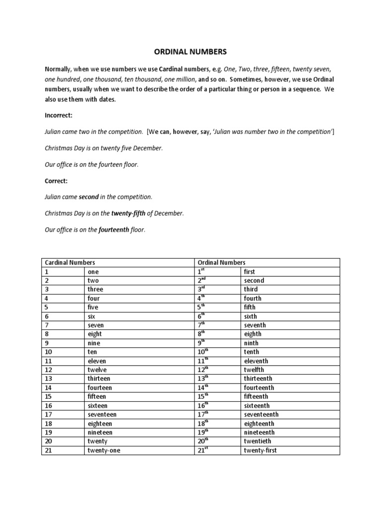 Ordinal Numbers PDF | PDF