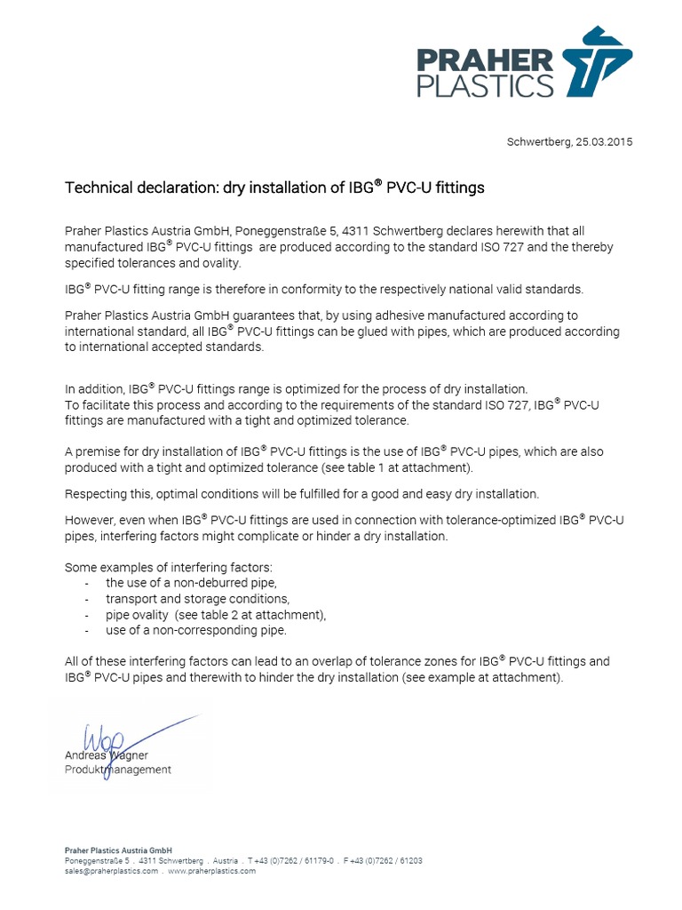 Technical Declaration Dry Installation With IBG® PVC U Fittings | PDF ...