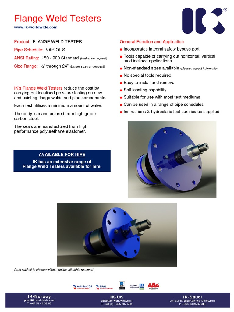 Flange Weld Tester Hire and Specs | PDF