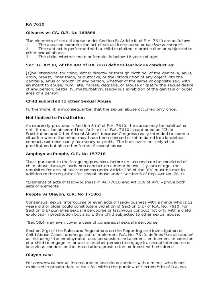 Ra 7610 Notes | PDF | Sexual Abuse | Human Trafficking