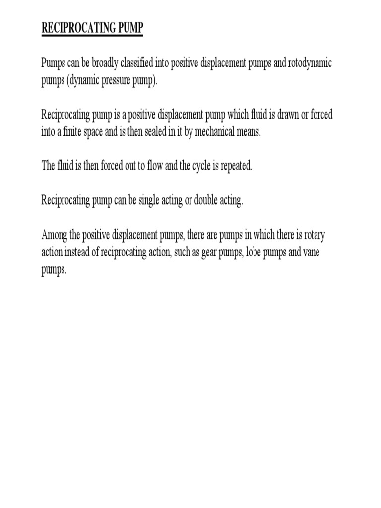Reciprocating Pump Overview and Analysis | PDF | Pump | Piston