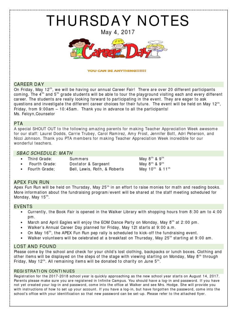 Thursday Notes 5 4 17 | PDF | Leisure