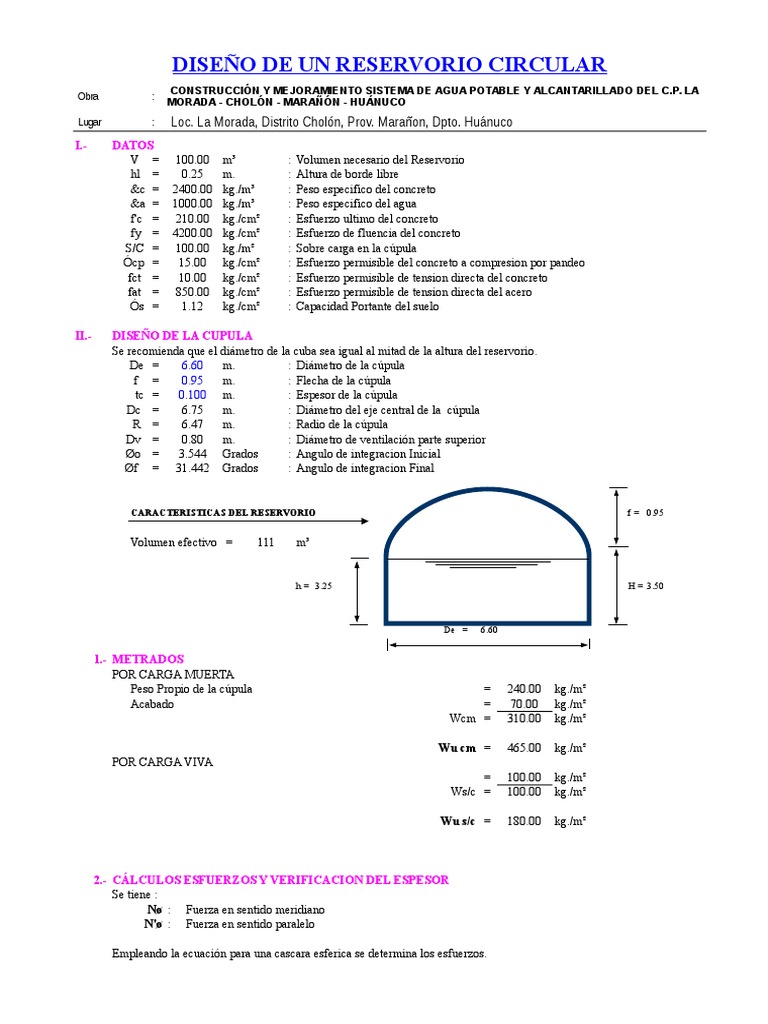 7 Diseño de Reservorio Circular La Mroada 100 m3