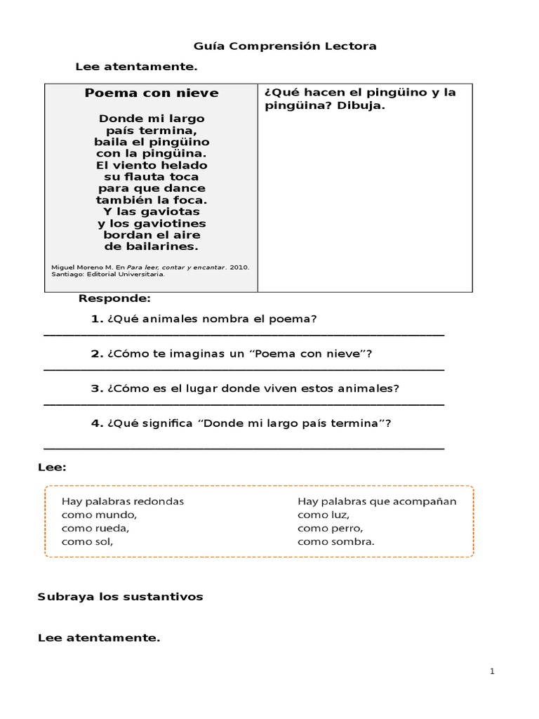 Guía Comprensión Lectora Poemas | PDF | Ocio