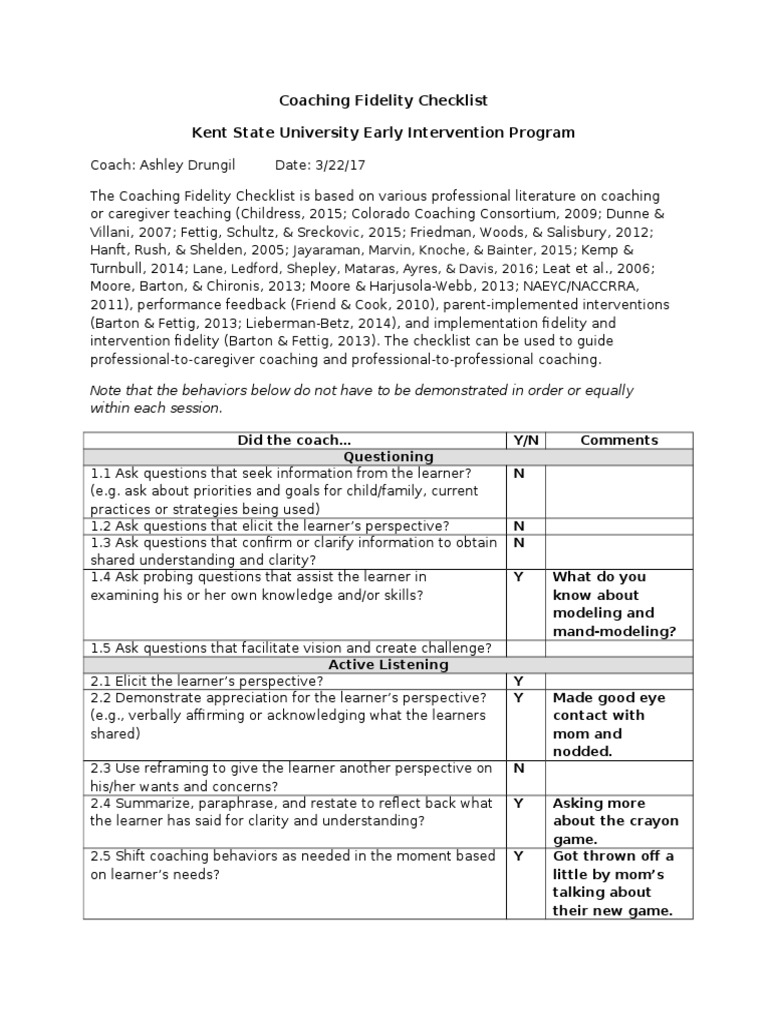 Ashley Drungil - 4-4-17 - Intervention 1 Coaching Fidelity Checklist ...