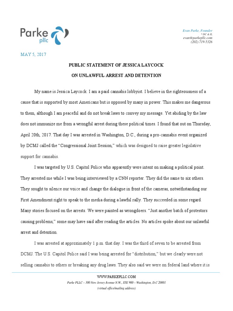 Jessica Laycock Public Statement On Unlawful Arrest and Detention | PDF ...