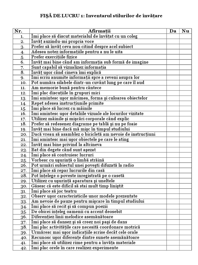 Chestionar-Stiluri de Invatare | PDF