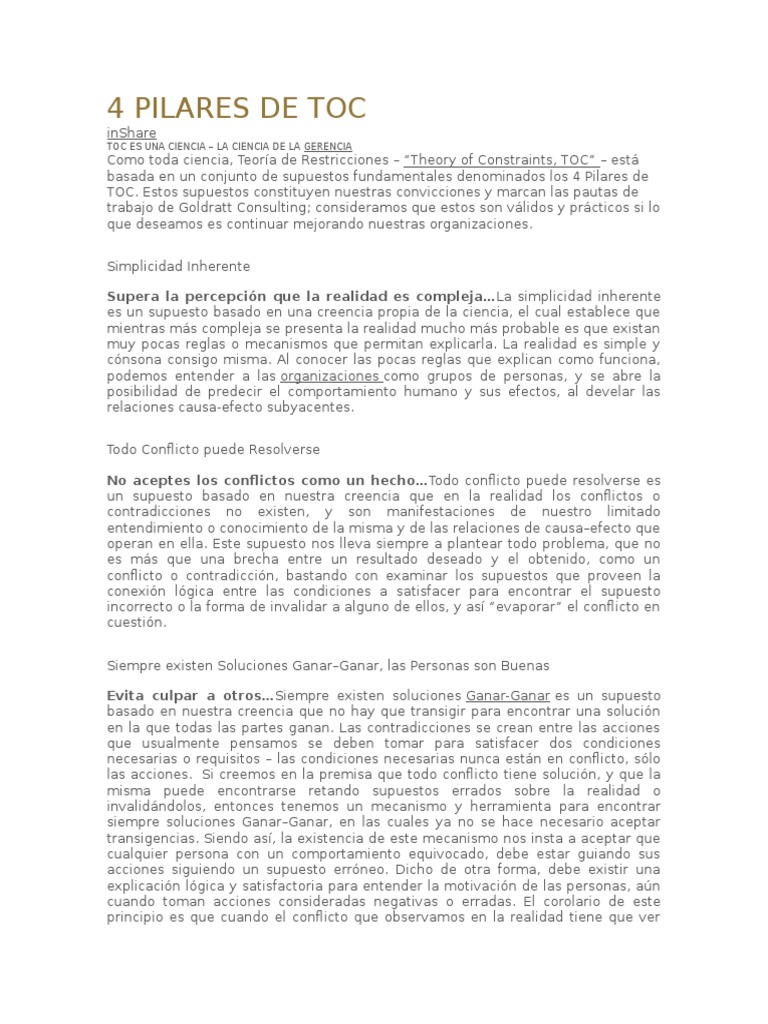 4 Pilares de Toc - No Es Cuestión de Suerte - Goldratt | PDF | Conflicto (proceso) | Science