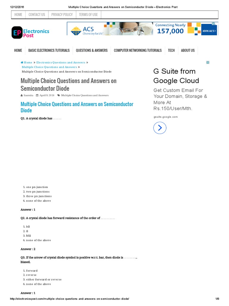 Multiple Choice Questions and Answers On Semiconductor Diode ...