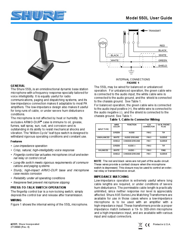 Shure Microphone 550L User Guide | PDF | Microphone | Audio Electronics
