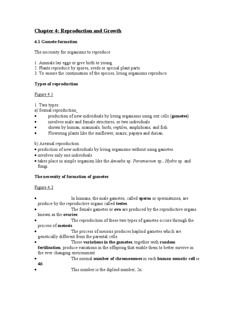 Form 5 Biology (Chapter 4: Reproduction) | PDF | Reproduction | Sexual Reproduction