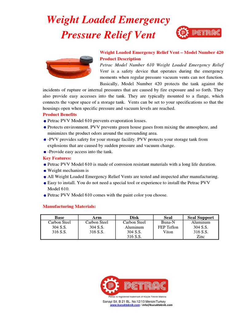 Emergency Relief Vent | Download Free PDF | Stainless Steel | Vacuum