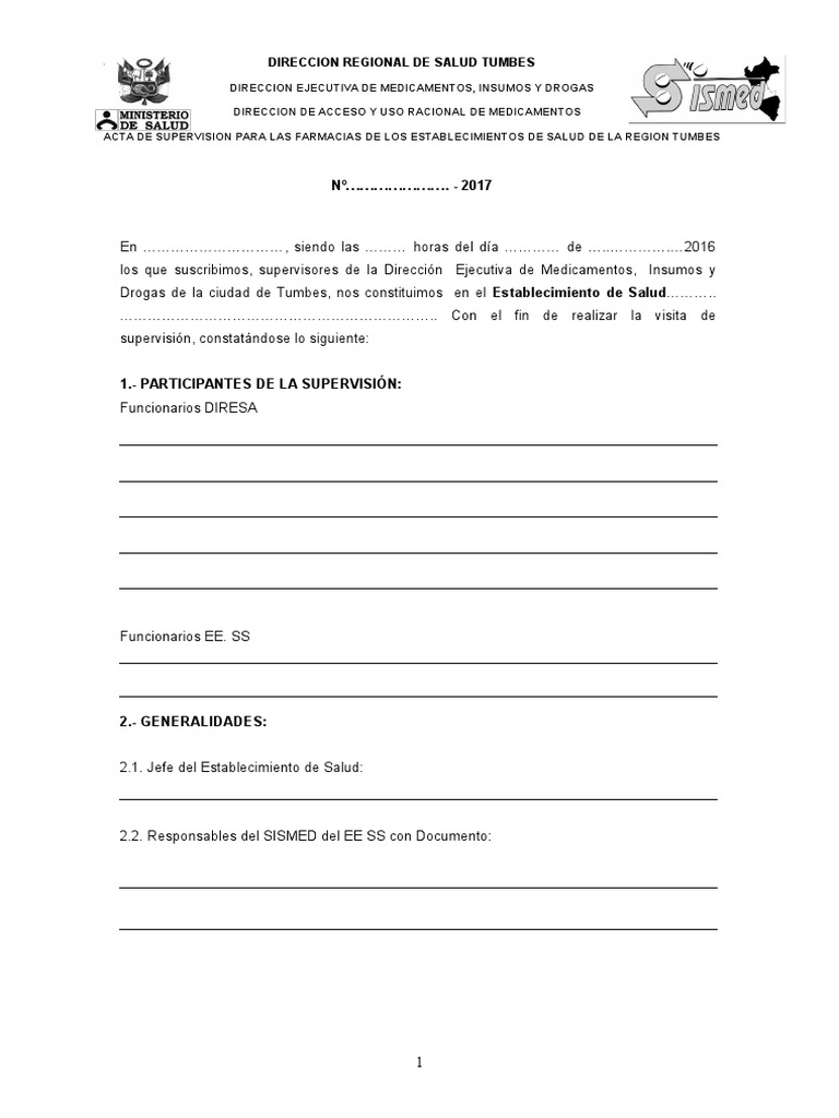 Formato Acta de Supervision 2017 | Farmacia | Farmacéutico