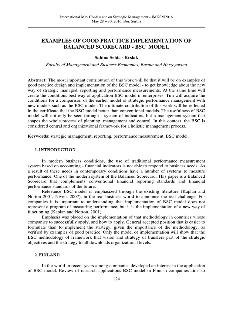 Examples of Good Practice Implementation of Balanced Scorecard - BSC ...