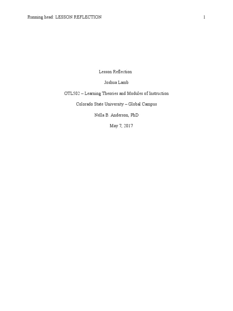 Lesson Reflection | PDF | Educational Assessment | Lesson Plan
