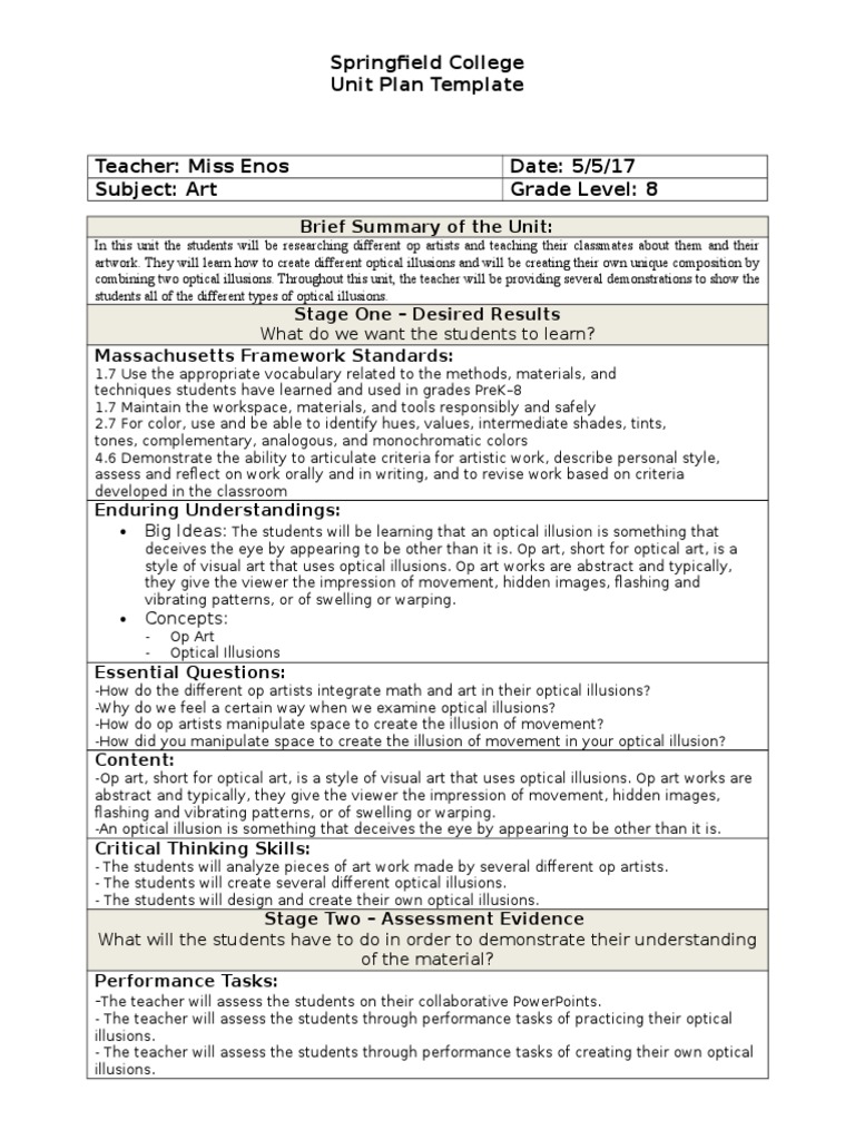 Optical Illusions Unit Plan | PDF | Educational Assessment ...