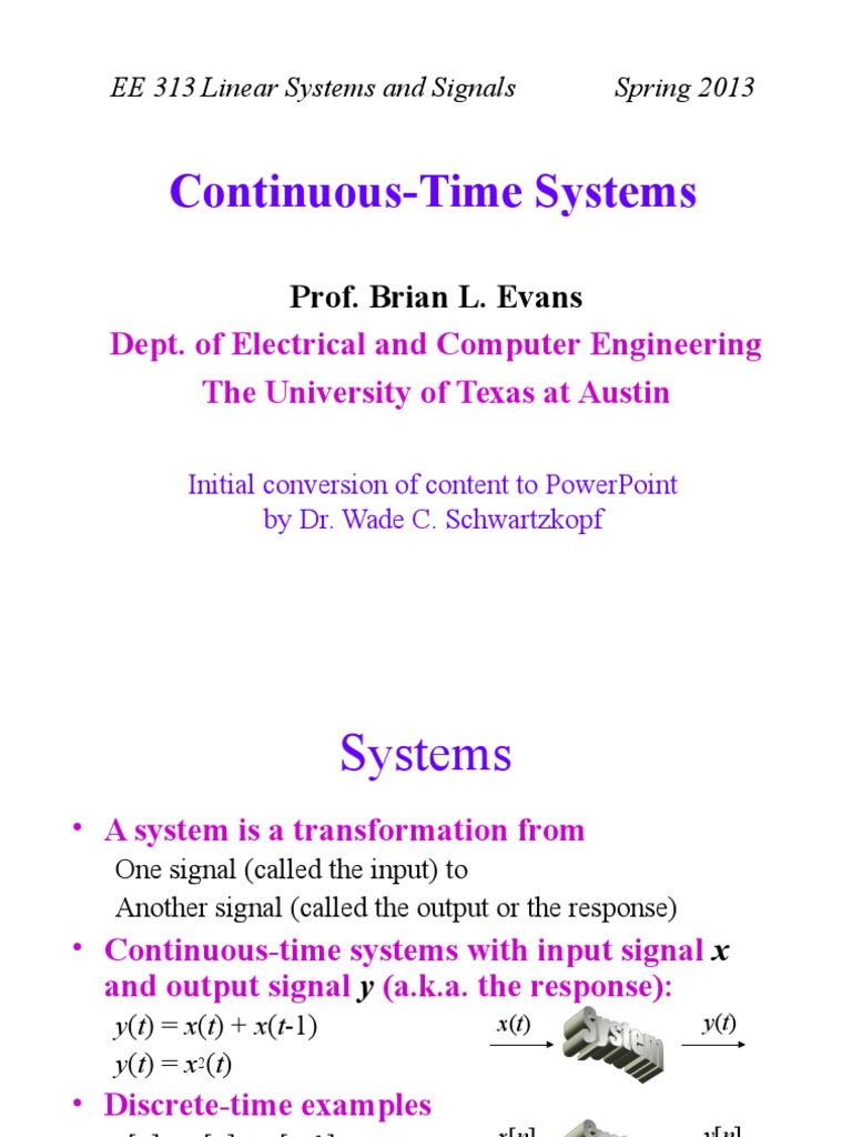 Continuous-Time Systems: Dept. of Electrical and Computer Engineering ...