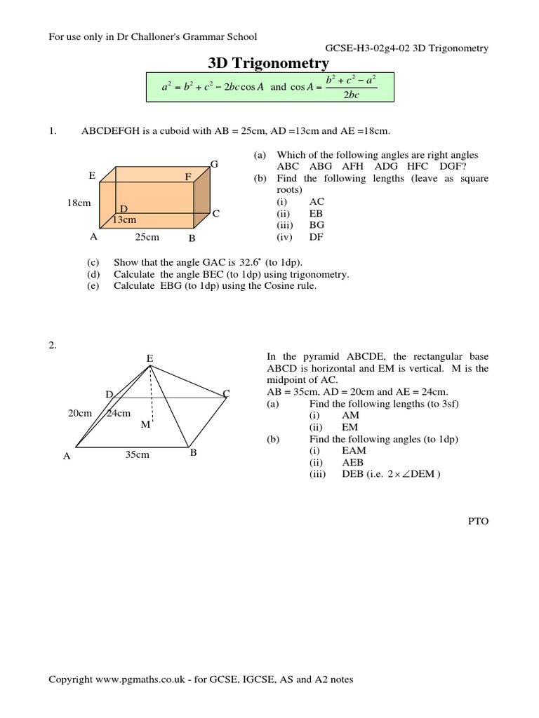 GCSE H3 02g4 02 3D Trigonometry | PDF | Trigonometry | Combinatorics