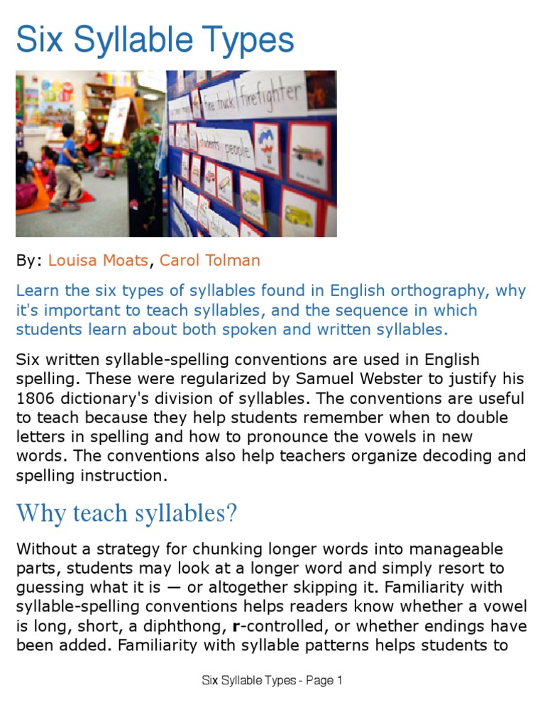 Six Syllable Types | PDF | Syllable | Consonant
