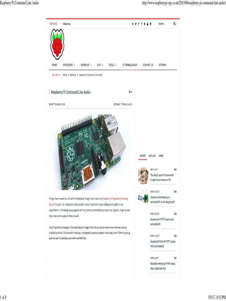 Raspberry Pi Command Line Audio PDF | PDF | Media Technology | Software