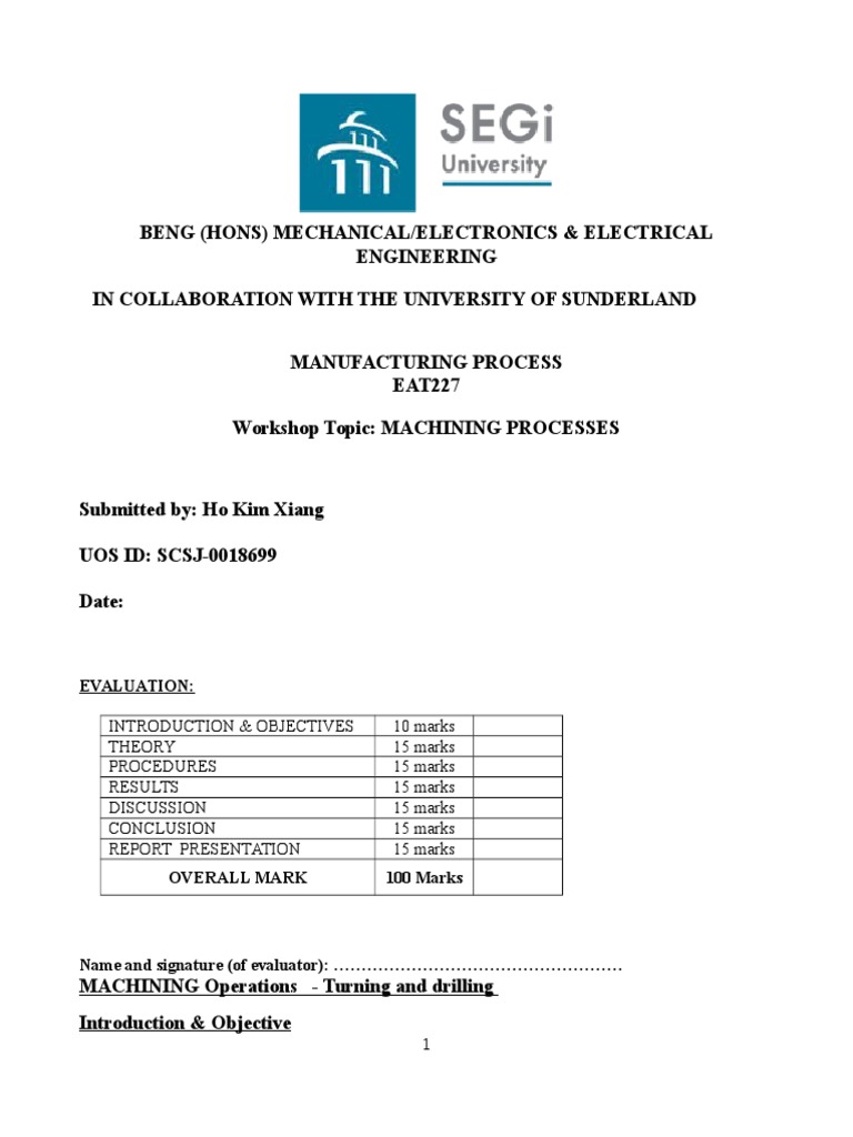 Manufacturing Process Lab Report | PDF | Machining | Drilling