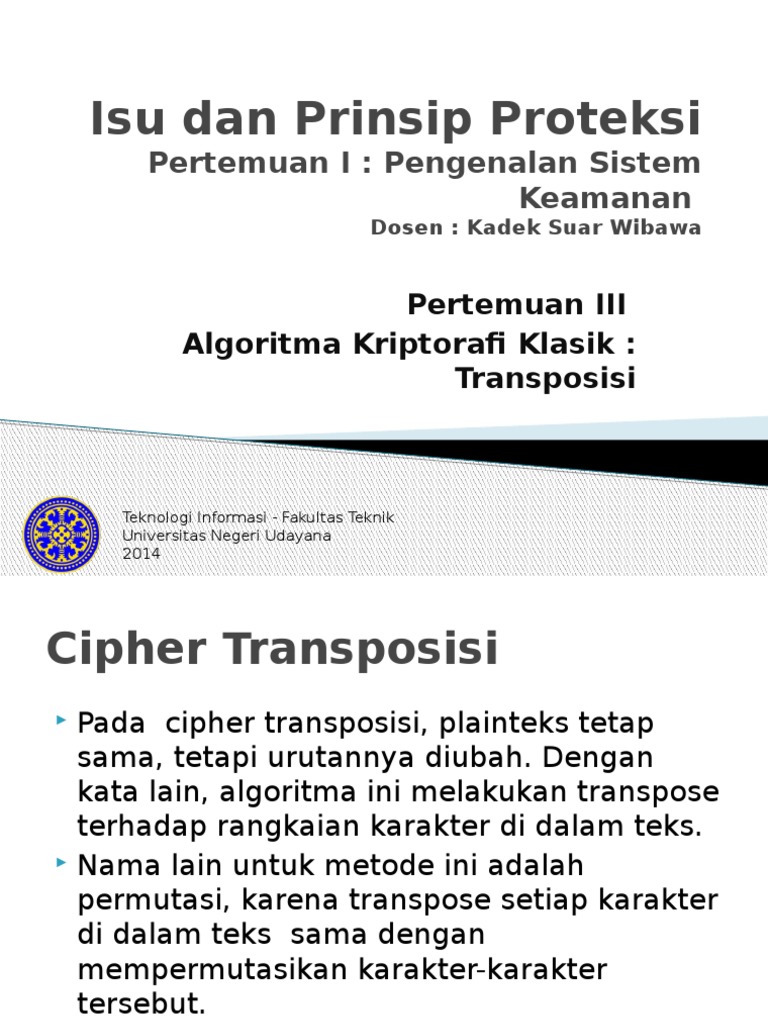 Pertemuan 3 Kriptografi Klasik Teknik Transposisi | PDF