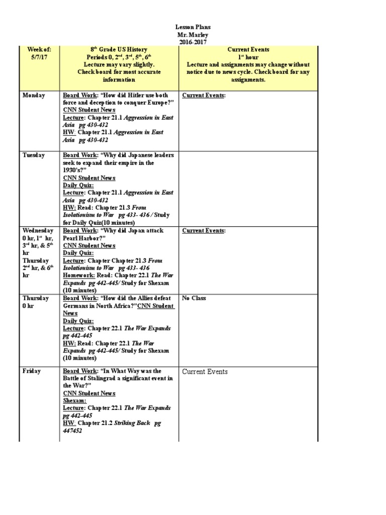 8th Grade US History Lesson Plans | PDF