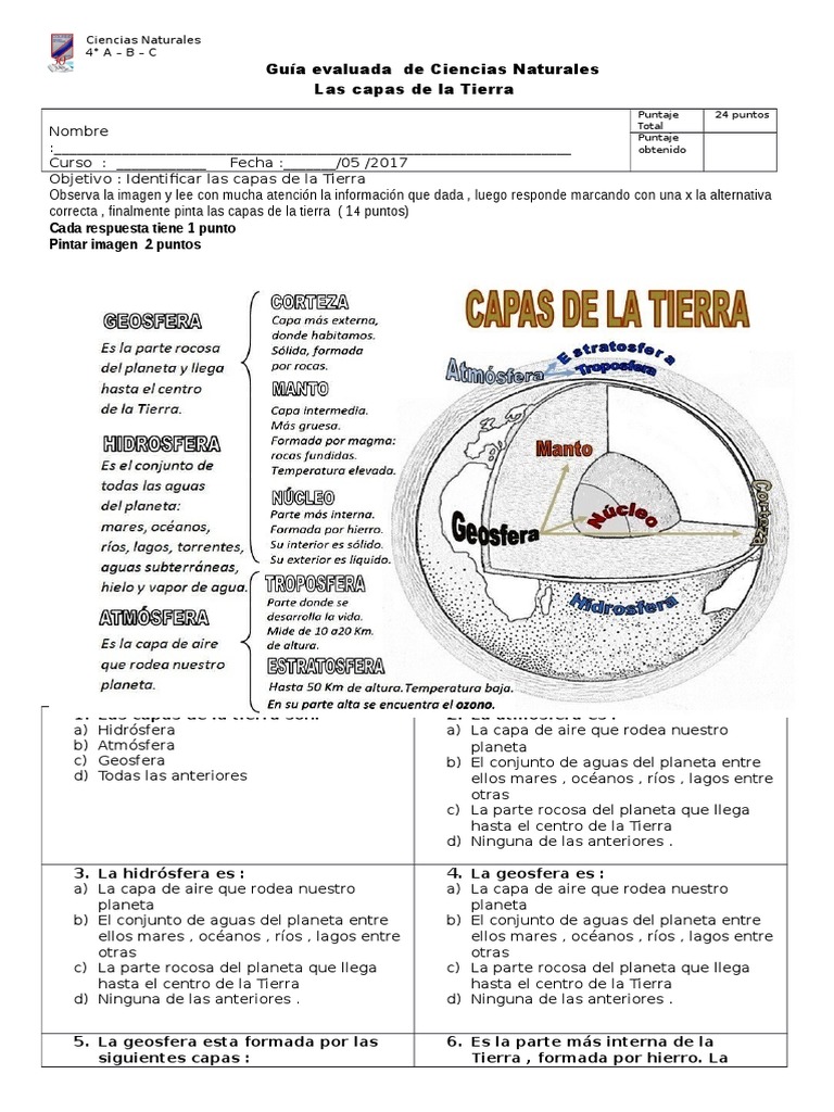 Guia Evaluada Capas de La Tierra | PDF | Estructura de la tierra ...