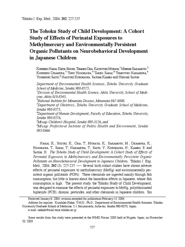 Tohoku Study of Child Development (2004) PDF | PDF | Polychlorinated ...