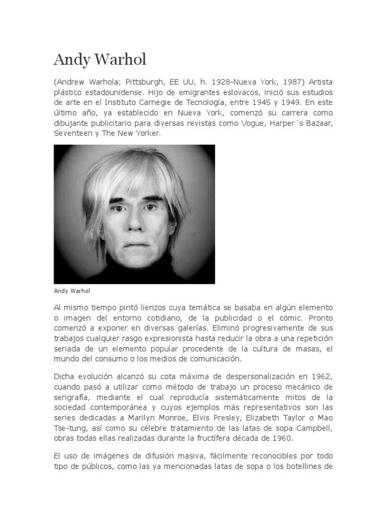 Biografia Andy Warhol | PDF | Andy Warhol