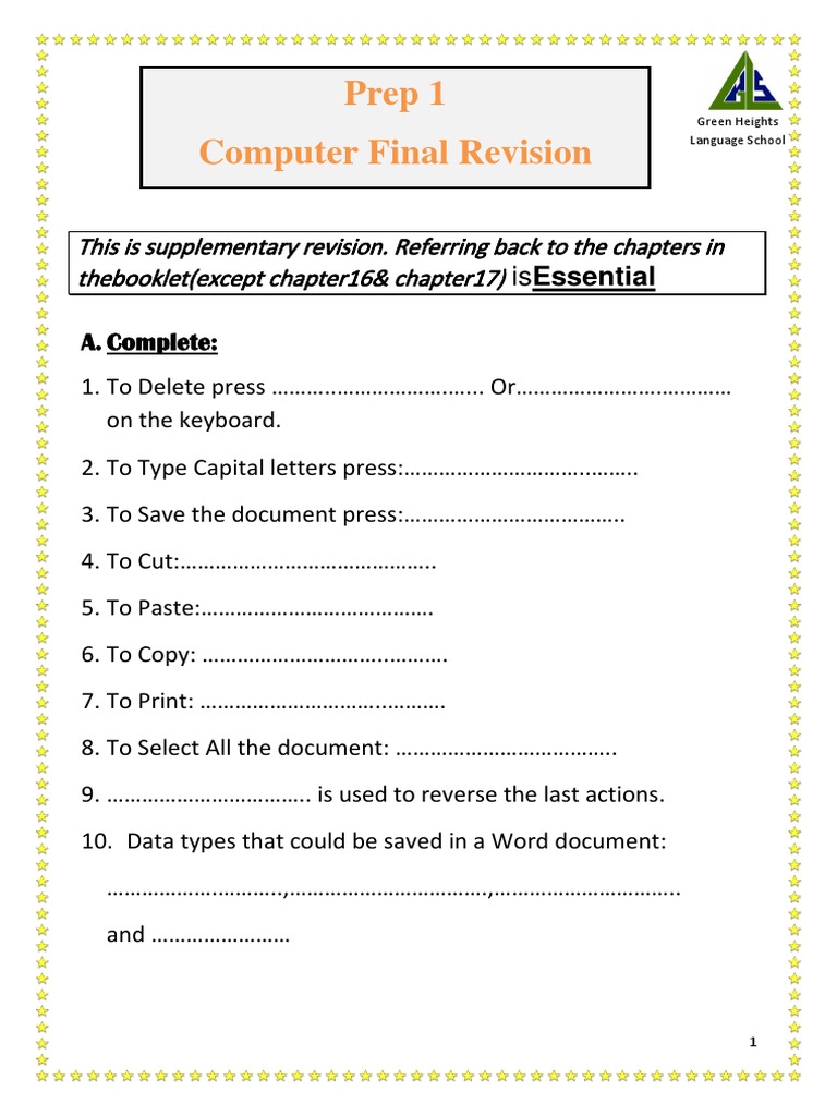 Computer Revision Prep 1 | PDF