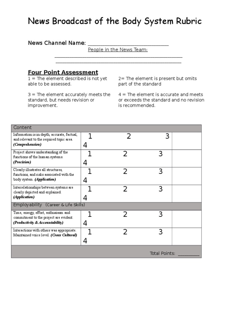 The Body System Rubric | PDF