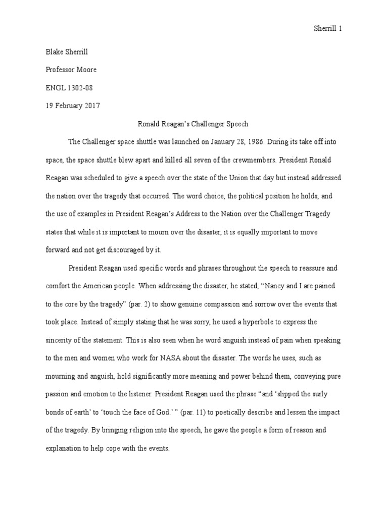 Reagan's Rhetorical Response to Challenger | PDF | Ronald Reagan ...
