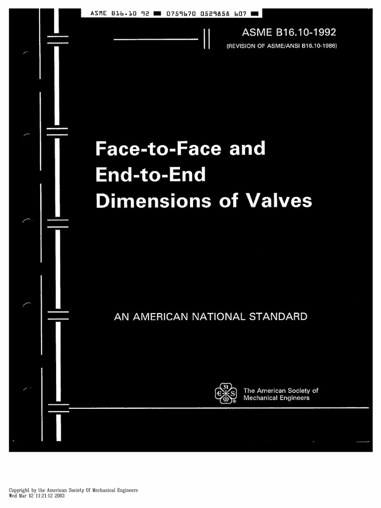 ASME B16.10 Face to Face and End to End Dimension of Valves | Valve ...