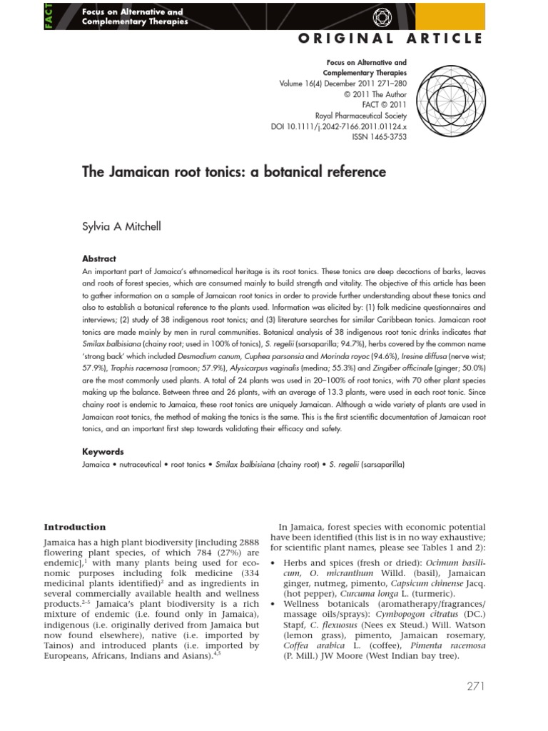 The Jamaican Root Tonics A Botanical Ref PDF | PDF | Herbalism | Jamaica