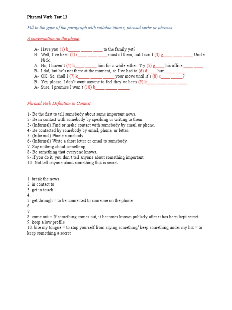 Phrasal Verb Test 13 | PDF