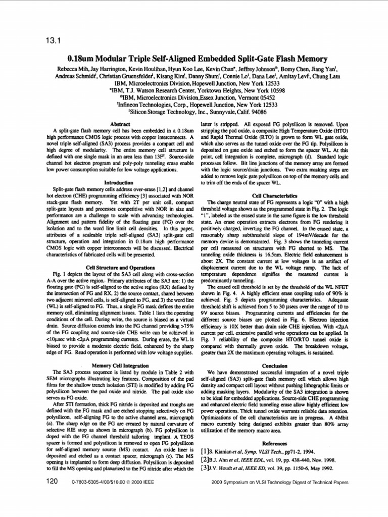 0.18um Modular Triple Self-Aligned Embedded Split-Gate Flash Memory | PDF | Flash Memory ...