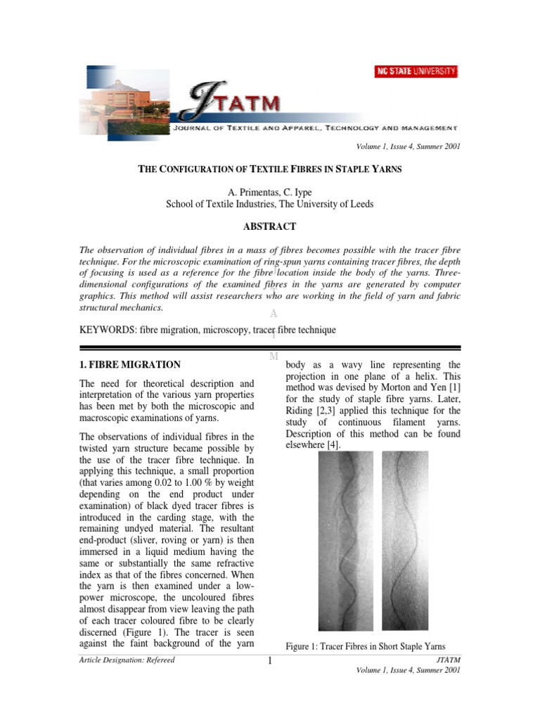 Configuration of Fibers in Staple Yarn | PDF | Yarn | Textiles